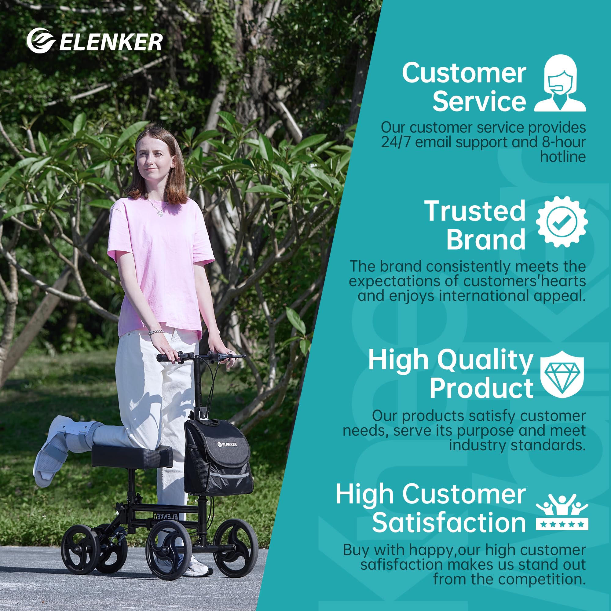 ELENKER Economy Knee Walker Steerable Medical Scooter Crutch Alternative Black