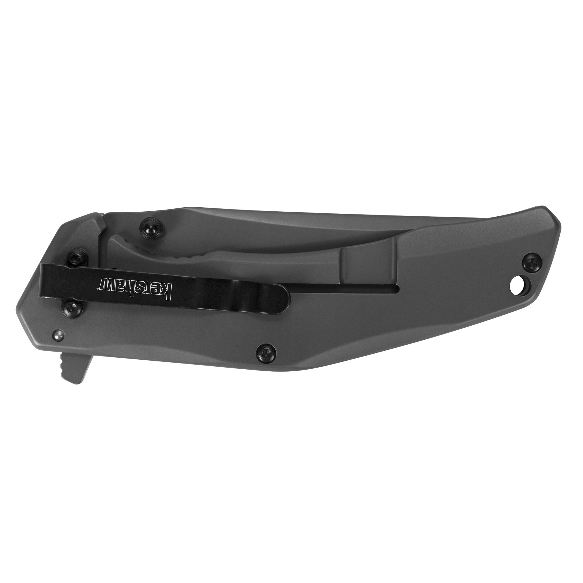 Kershaw Duojet Pocket Knife (8300); 3.25 In. 8Cr13MoV Blade and Steel Handle with Gray Titanium Carbo-Nitride Coating; Carbon Fiber Insert, SpeedSafe Assisted Open; Single-Position Pocketclip; 4.9 oz.