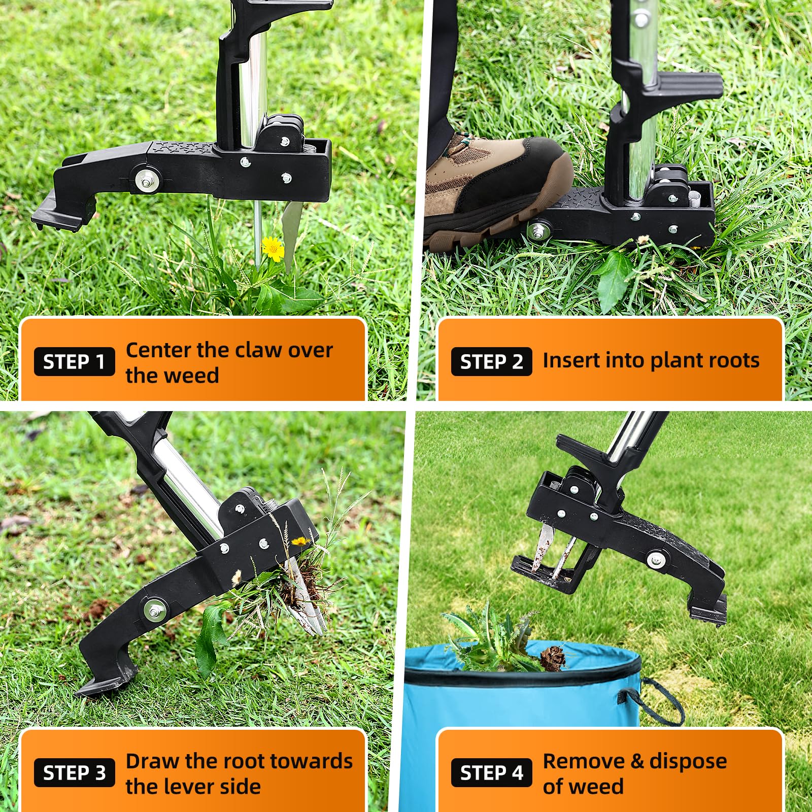 Elecshion Weed Puller Tool, Heavy Duty Stand Up Weed Puller with 39.3" Long Handle & 4 Tough Stainless Steel Claws, Detachable Weed Remover Tool for Lawn Garden without Bending, Pulling, or Kneeling