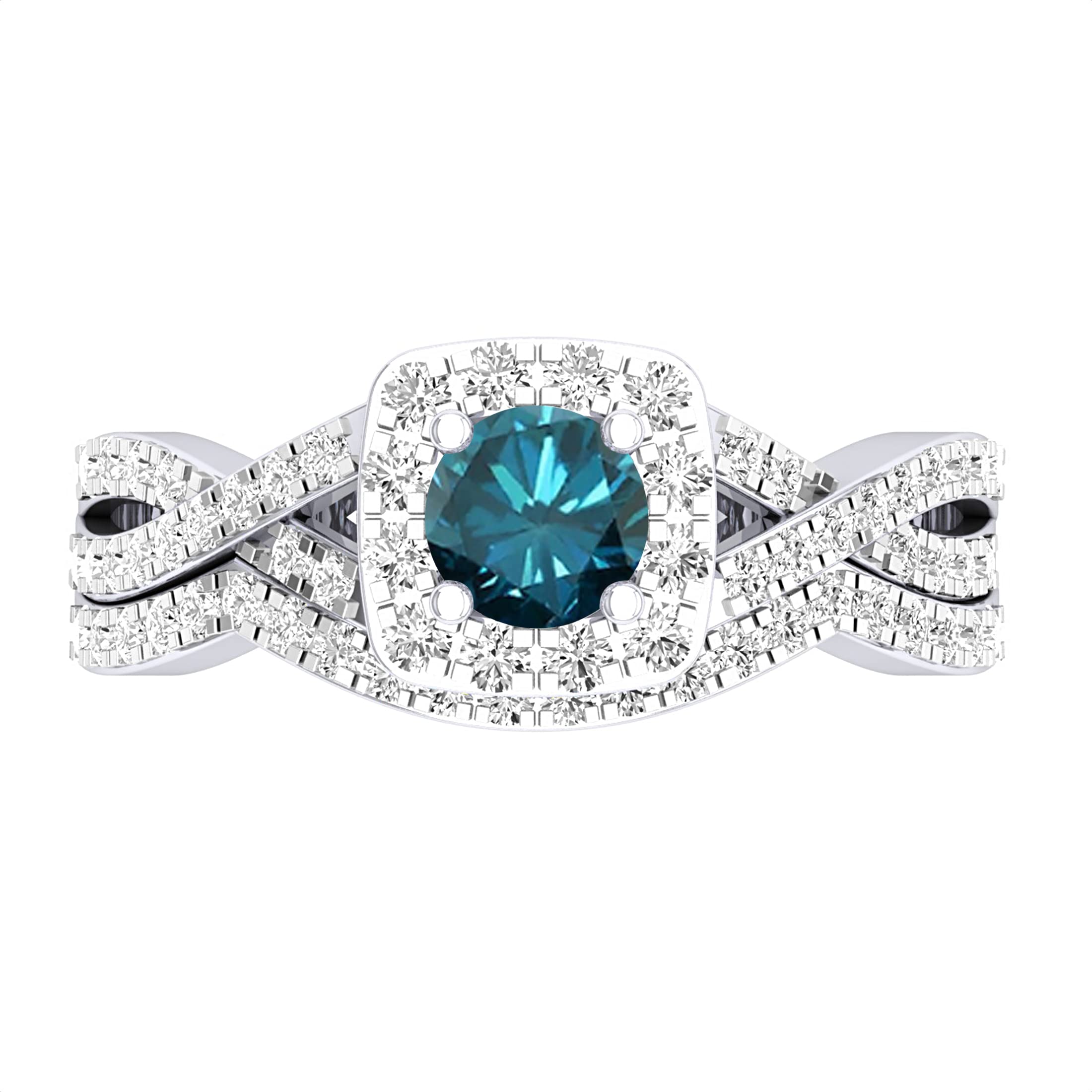 Dazzlingrock Collection 5mm Round Blue Diamond & White Diamond Swirl Style Halo Wedding Ring Set for Women in 14K White Gold, Size 6
