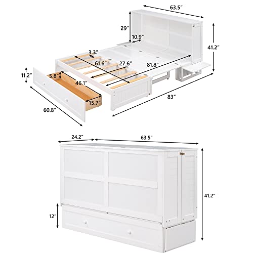 NCKMYB Queen Size Murphy Bed Cabinet, Wood Murphy Bed with Drawer Convert into 63'' Wide Cube Cabinet, for Home Office or Small Room