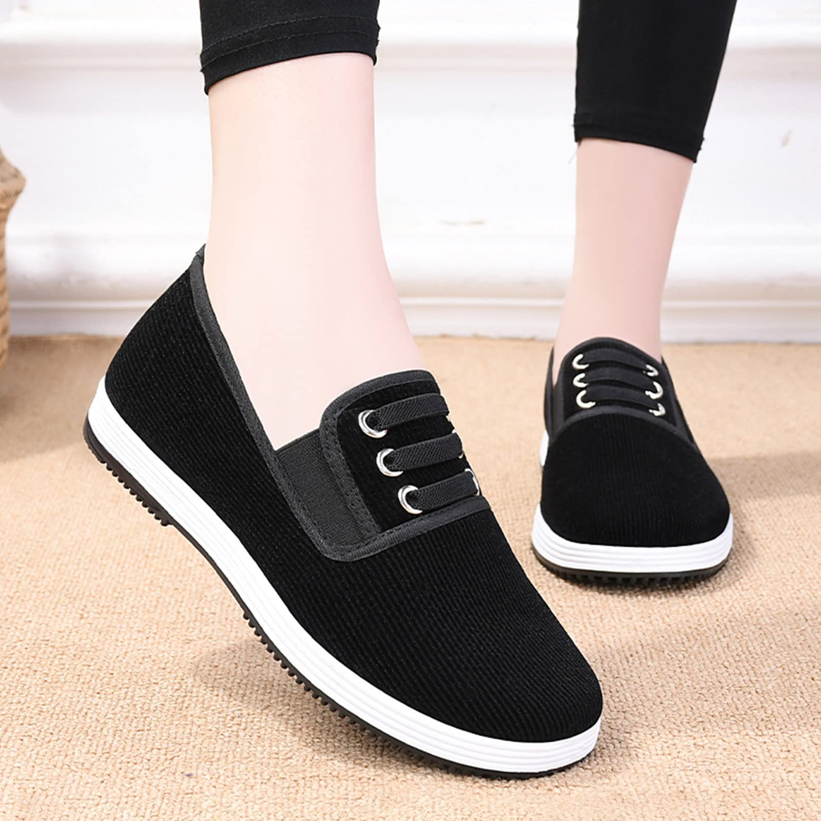 Fashion Autumn Men Casual Shoes Flat Cloth Soft Comfortable Solid Color Slip On Simple Style Leather Shoes Men Black