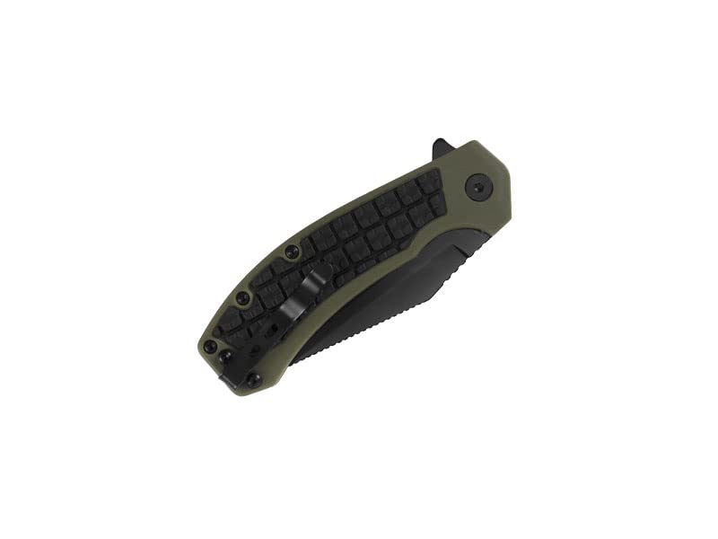 Kershaw Faultine Pocketknife (8760); 3-Inch 8Cr13MoV Blade with KVT Manual Open, Black Oxide Coating and Rubber Overmold, Olive Handle, Pocketclip