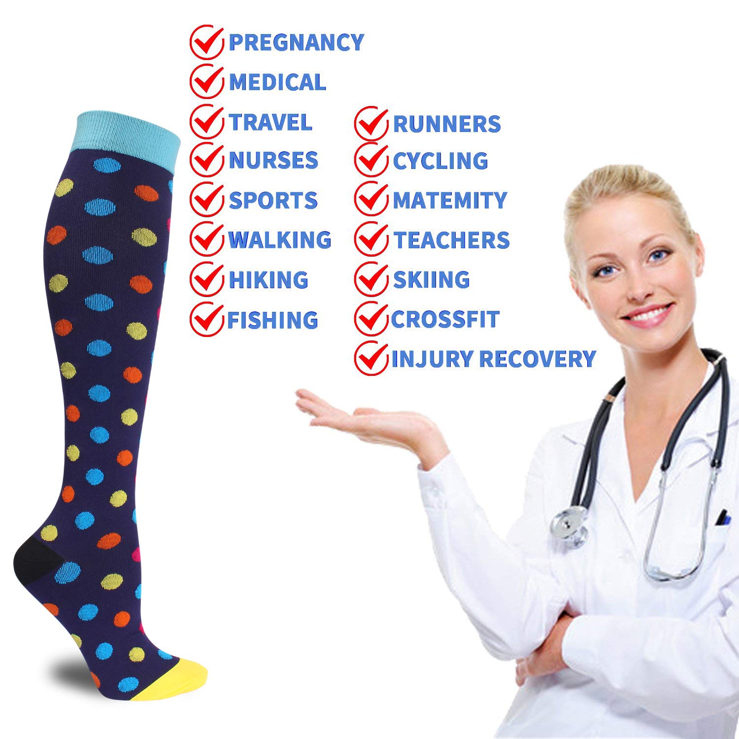 Double Couple 5 Pairs Wide Calf Compression Socks for Men Women 20-30mmhg Extra Plus Size Knee High Support