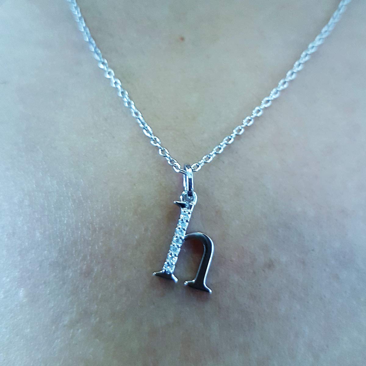 Dazzlingrock Collection 0.05 Carat (Ctw) 10K Diamond Lowercase Letter 'h' Initial Pendant for Mother's Day, White Gold