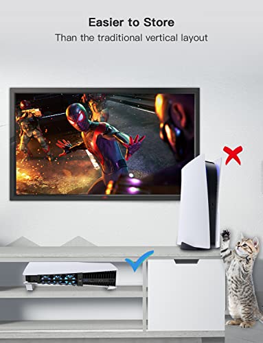 NexiGo PS5 Horizontal Stand with Slient Cooling Fan, [Auto On/Off], [Minimalist Design], Compatible with Playstation 5 Disc & Digital Editions, Built-in LED Light, Extra USB Port, Easy to Install