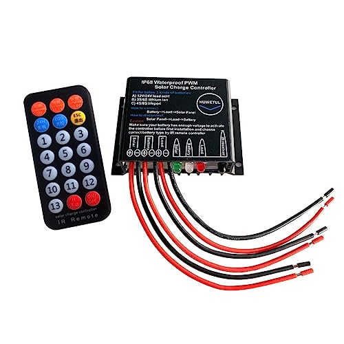 HUINETUL 12V 24V 20A IP68 Waterproof Solar Charge Controller Lithium ion Lifepo4 Lead-Acid Battery Regulator with IR Remote Controller