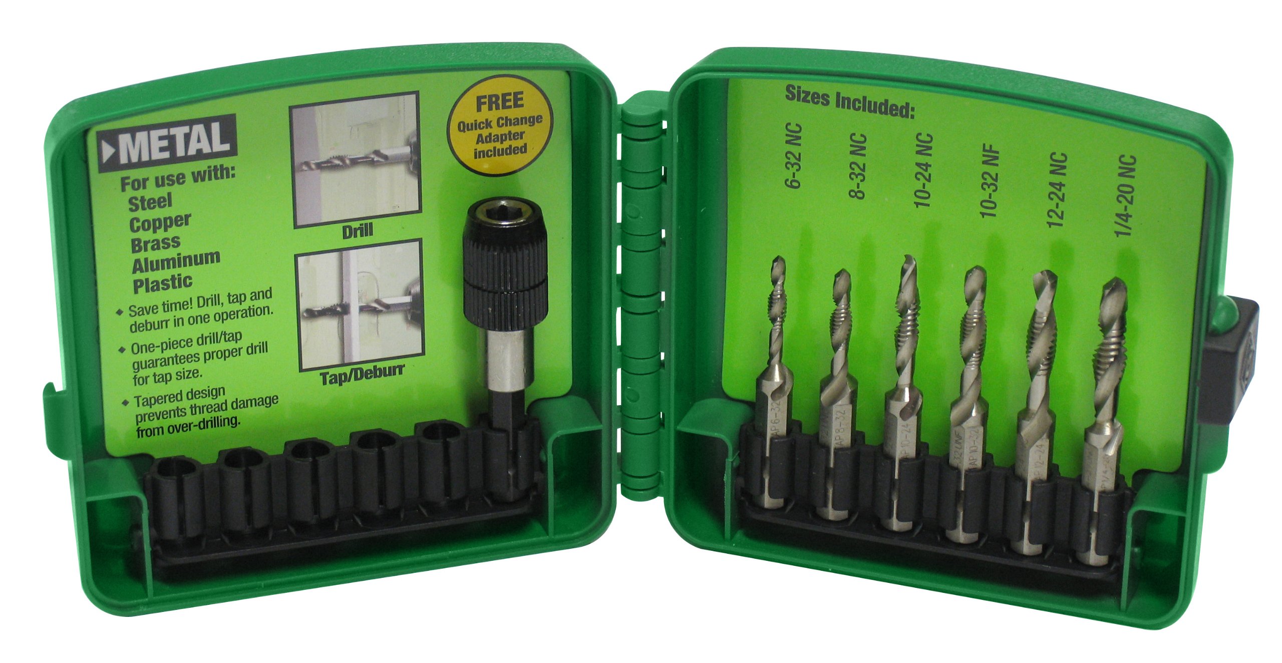 Greenlee - Carbide Cutter, Qck Chnge, 8Pc, Hole Making (648) & Drill/Tap/Countersink Set, Sae, 6 Pc