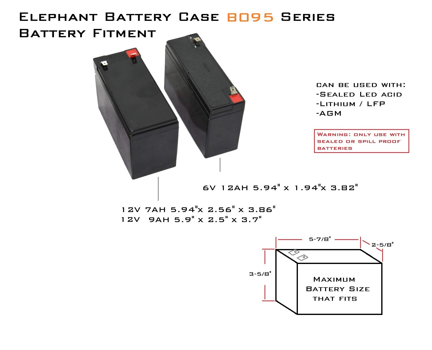 Elephant B095S2 Kayak Battery Box Waterproof Battery Enclosure for Powering GPS, Fish Finders, Led Lights, Aerator Pump (2 Pin Single)