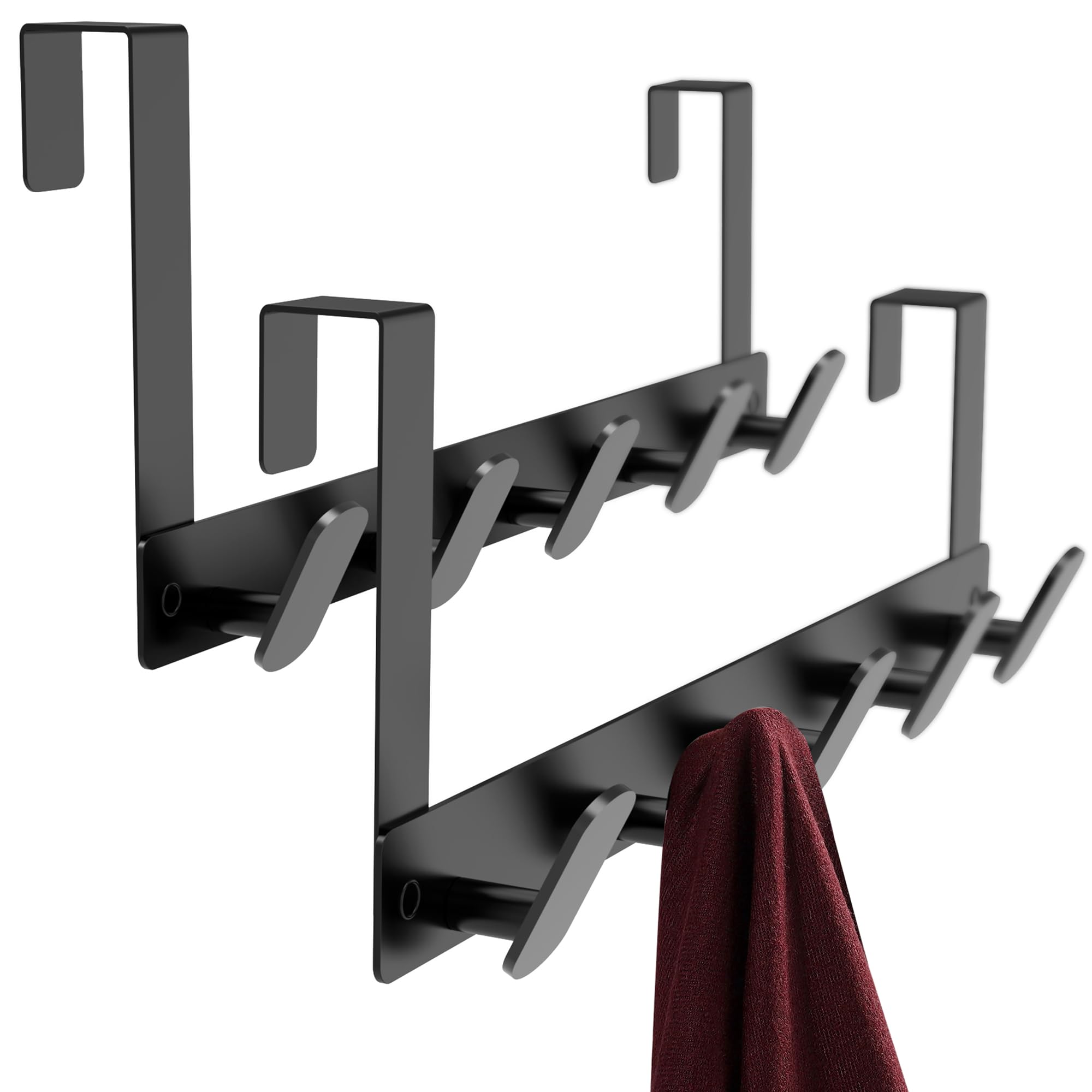 KEGII 2 Pack Foldable Over The Door Hooks, Over The Door Towel Rack, Door Hanger Hook for Hanging Towels, Clothes, Coats, Hats, Robes, Coat Hanger Door for Bathroom, Bedroom, Black