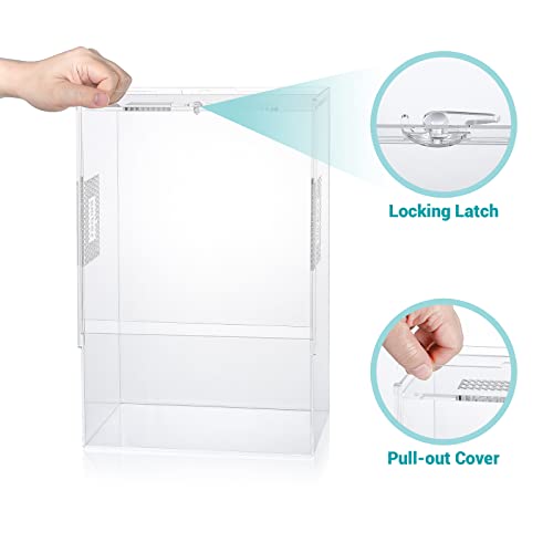 Reptile Terrarium Tank,Tarantula Enclosure 15’’x10’’x6’’ INKPET Acrylic Medium Feeding Tarantula Habitat Box for Hermit Crab,Leopard Gecko,Snake,Frog and Chameleon Cage(No Assembly Required)