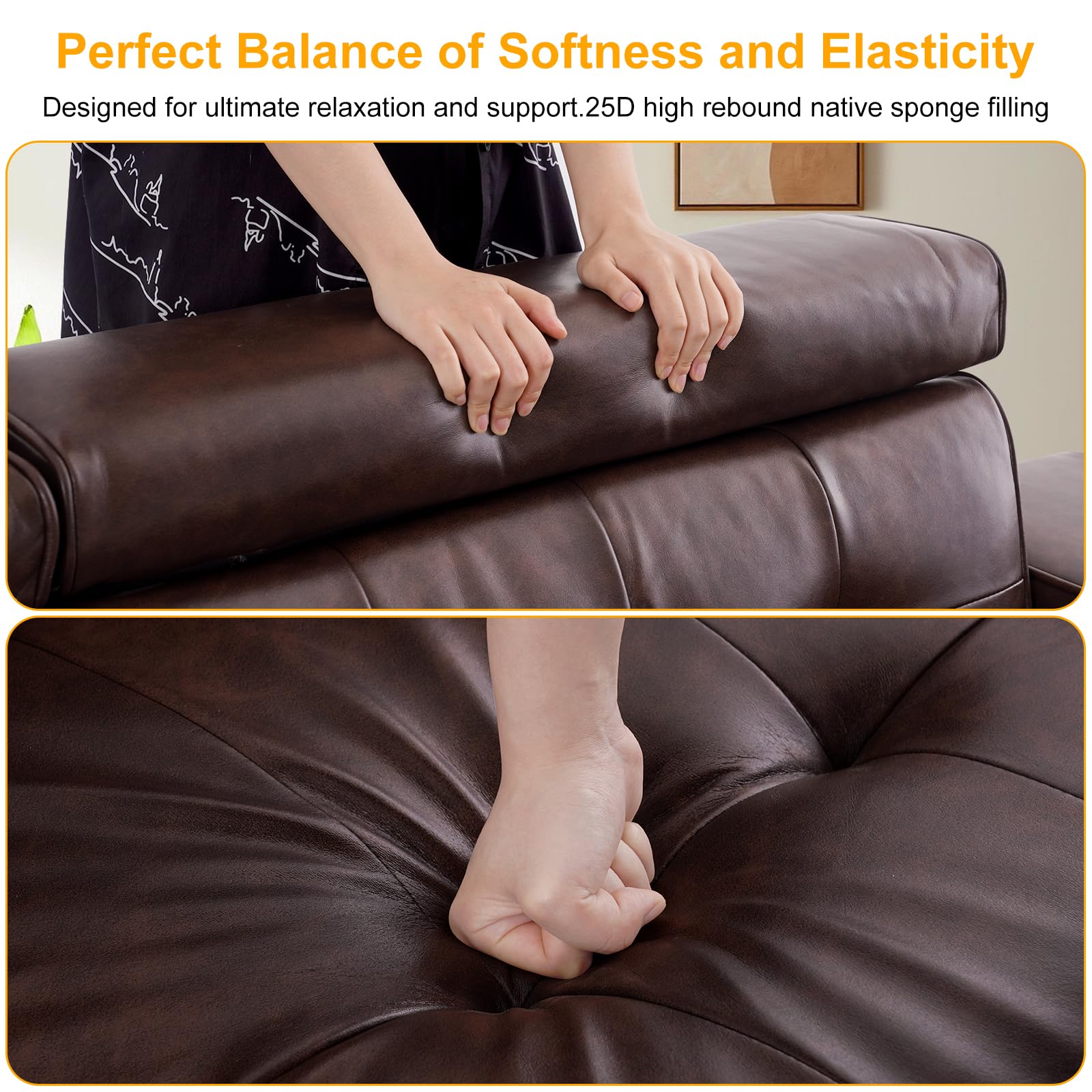 KeyEnergy 82" Faux Leather Sofa Couch, Adjustable Headrests, 25D Memory Foam Cushions,Modern 2 Seat Sofas,loveseat,Three Seater Sofa,Suitable for Living Room, Apartment, Office, Brown Couch