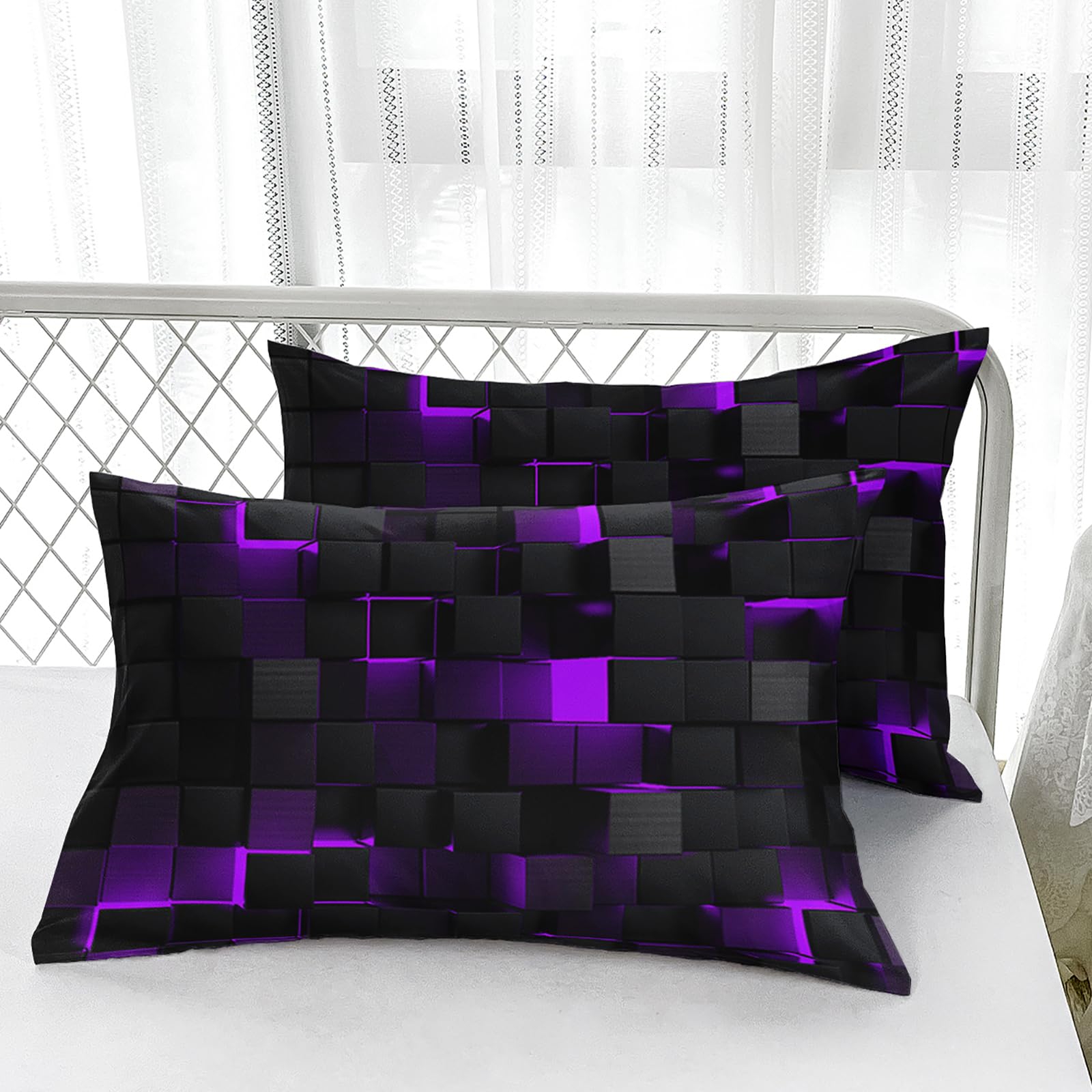 Geometric Violet Black Comforter Set,Light Honeycomb 3 Piece Bedding Set Full Size for Teen Boys,Modern Bedding Quilt Set Geometry Decor,Microfiber Lightweight 1 Comforter 2 Pillowcases All Season