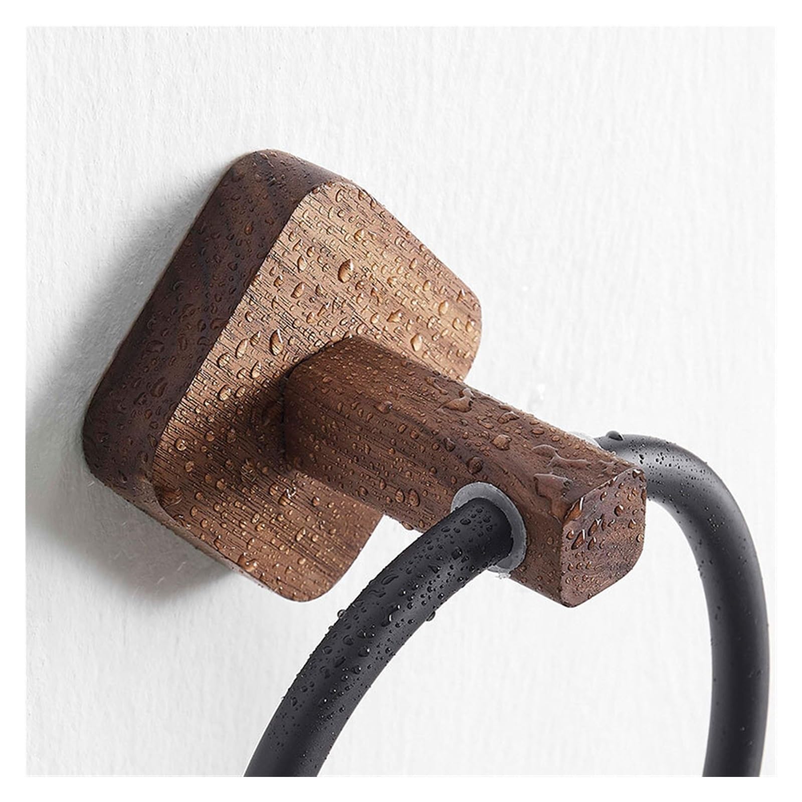 JiNks Towel Rack Aluminum+Wood Towel Ring, Hand Towel Holder for Bathroom, Towel Rack Hanger for Kitchen Wall Mount Heavy Duty Storage (Color : Black)