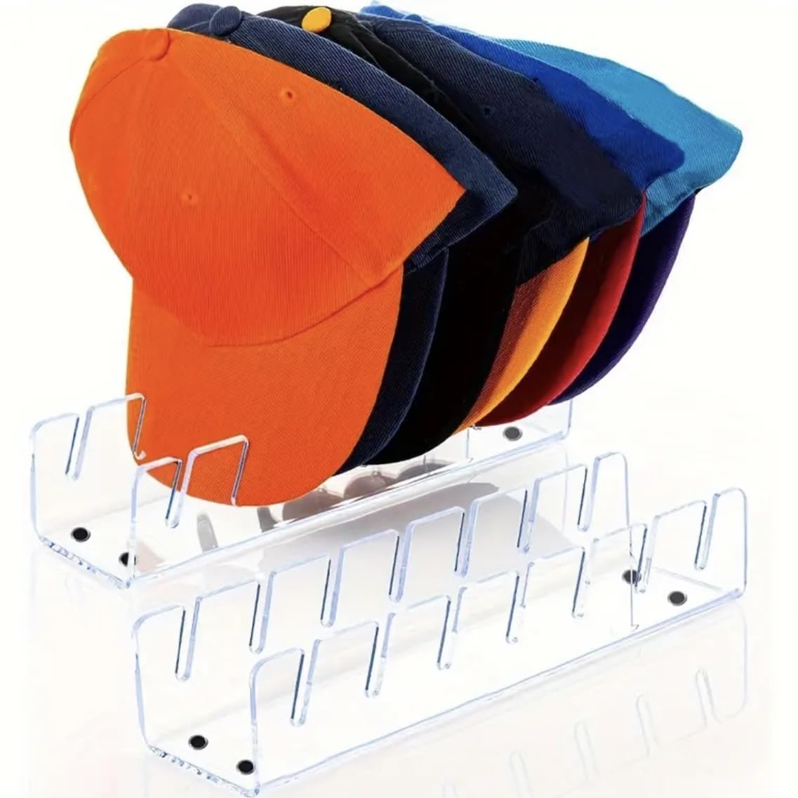 generic Hat Stand for Baseball Caps 2 Pack - Acrylic Hat Holder Display and Organizer- No-Install Holder for 14 Baseball Caps - Ideal for Closet, Dresser, or Shelf, Clear
