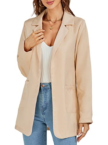 LYANER Women's Casual Long Sleeve Work Office Suit Cardigan Blazer Jackets with Pockets Beige X-Large