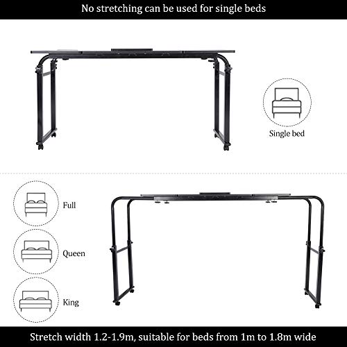 TOPINCN Overbed Table with Wheels and Storage Shelf, Height Adjustable Tiltable Table, Over The Bed Desk Laptop Cart Mobile Computer Desk (47.24inch Black)