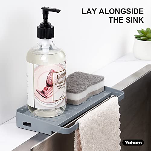 YOHOM Suction Cup Sponge Holder for Kitchen 2-in-1 in Sink Dish Rag Holder for Undermount Sink Plastic Scrubber Sponge Tray Organizer, Installation Size 9.06" L x 3.15" W