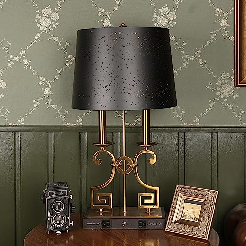 Double Medium Metal Lamp Shades Set of 2, ALUCSET Drum iron Lampshades for Table Lamp and Floor Light,10x12x8 inch (Sky Stars, 2 pcs pack)