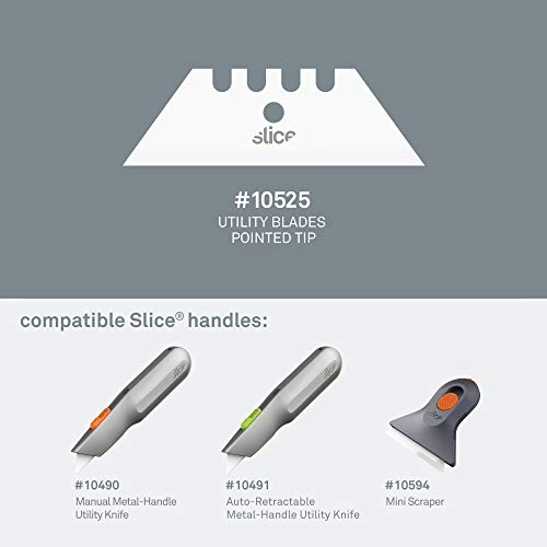 Slice 10525 Ceramic Utility Blades (Pointed Tip), True Safety Blades, Finger Friendly, Safe to Touch, 11x Longer Lasting Than Metal, Double-Sided Blades Extend Blade Life, Never Rusts (2 Blades)