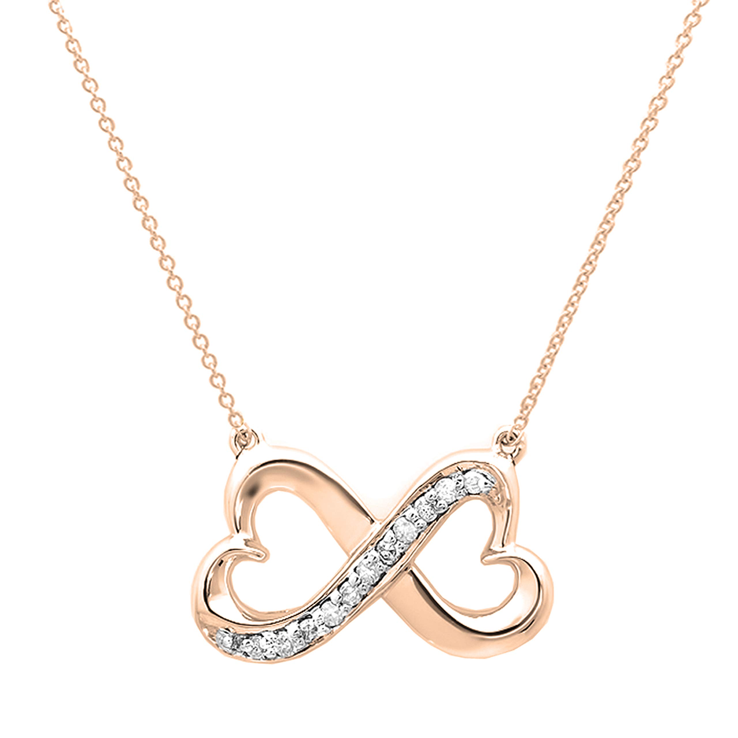 Dazzlingrock Collection 0.10 Carat (ctw) 10K Round Diamond Ladies Double Heart Infinity Pendant 1/10 CT, Rose Gold