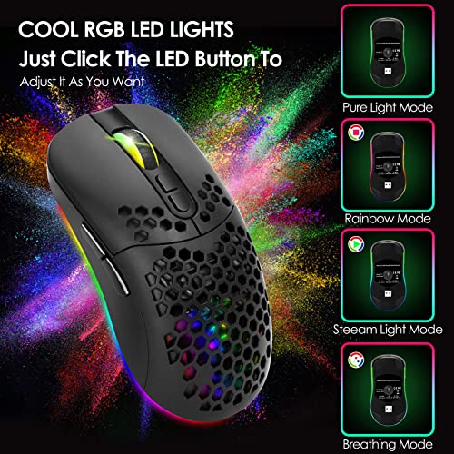 GreenPoster Computer Mice for Laptop Mouse Gaming Pointing Device Wireless 2.4G Bluetooth Luminescent for Games 6 Keys Lights Can Be Turned Off,Black,129x66x39mm