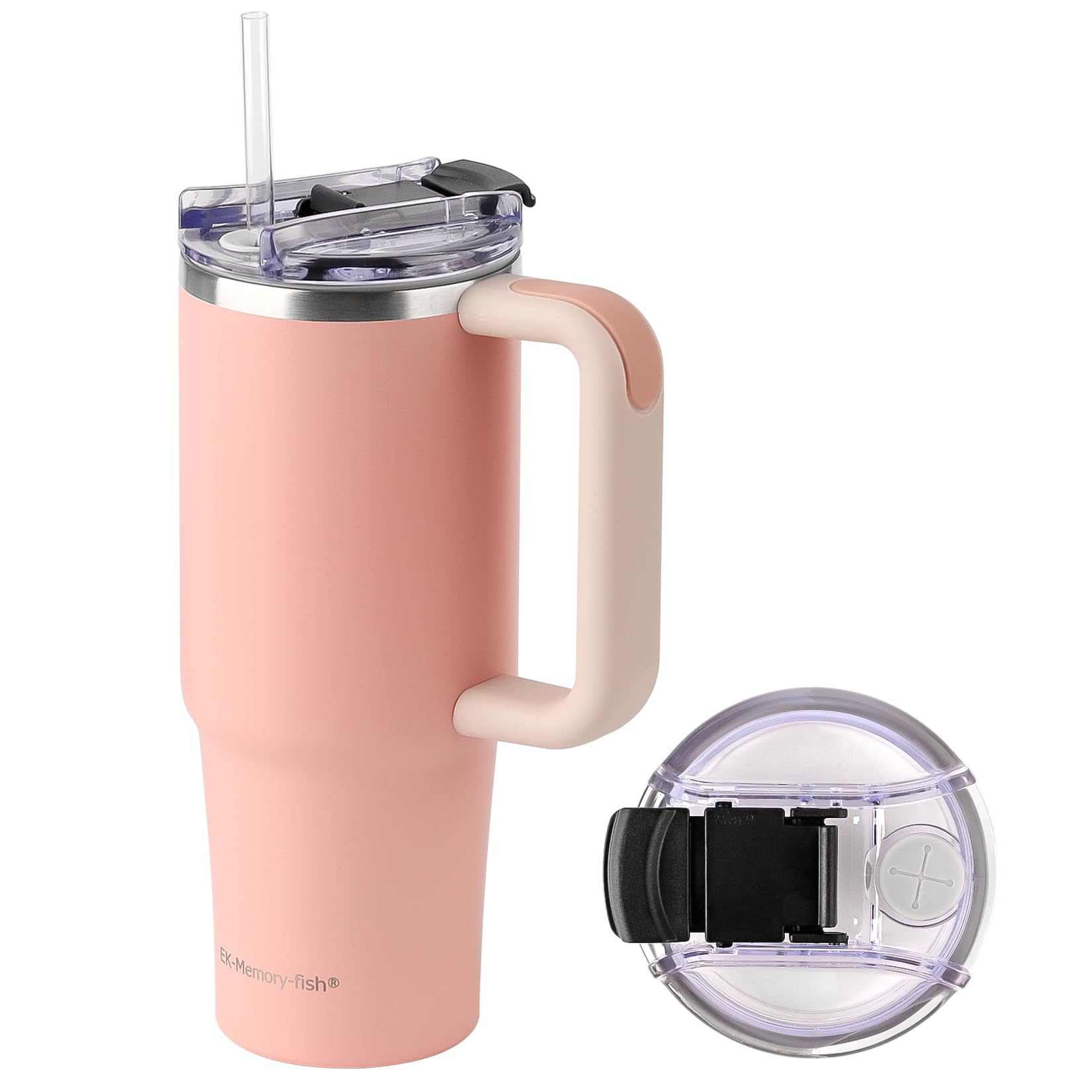 EK-Memory-fish 30 OZ Tumbler with Handle and Straw - Vacuum Insulated Water Bottle for Home, Office, Car - Reusable Cup with Straw【Rose Quartz】