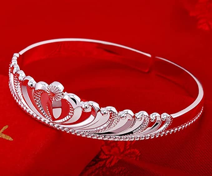 TOPOB Classic 925 Sterling Silver Bracelet, Ladies Fashion Pattern Open Alloy Jewelry Cuff Bangle Chain Bracelets (Silver-C)