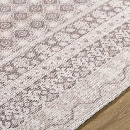 Livabliss x Our PNW Home Rainier Cottage Border Washable Area Rug, 10' x 14', Light Brown