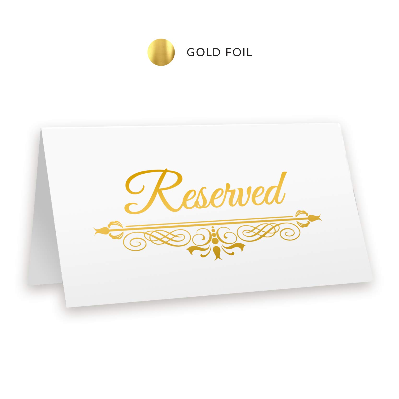 Reserved Table Sign For Wedding Gold Foil, 20 pack Table Tent, Place Cards Hot Stamping Press Double Sides (Place Card Reserved Gold1)