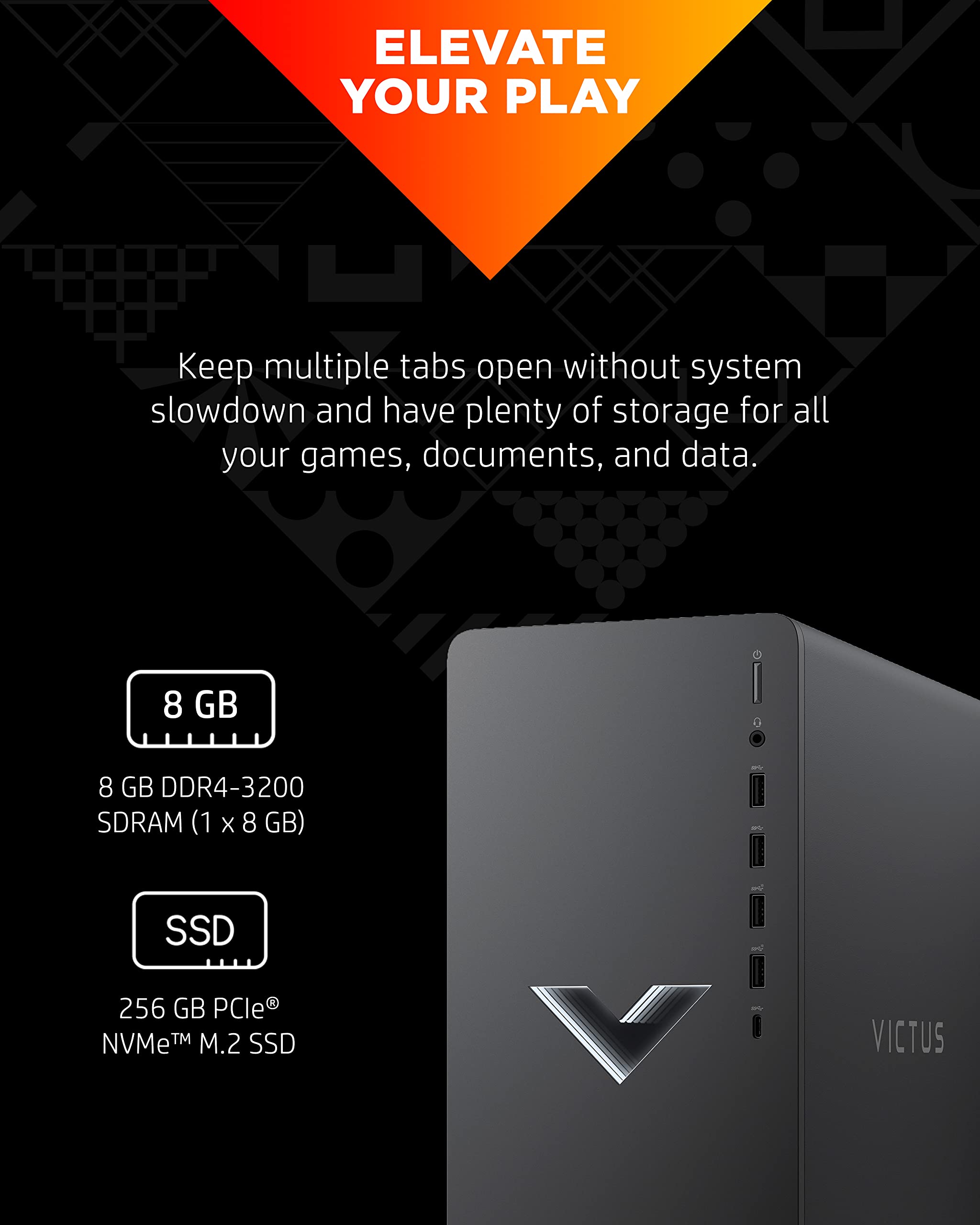 HP Victus 15L Gaming Desktop Computer Bundle PC, AMD Ryzen 3 Processor, 8 GB SDRAM, 256 GB SSD, Windows 11 Home OS, Surround Sound, Wi-Fi 6 and Bluetooth (TG02-0110, 2022) (Renewed)