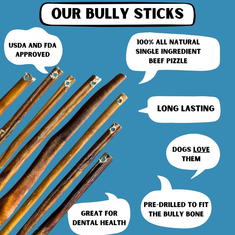 Mighty Chewz 12" Thick Bully Sticks 5 Pack Refill - No Choking/All Natural Pizzle Sticks