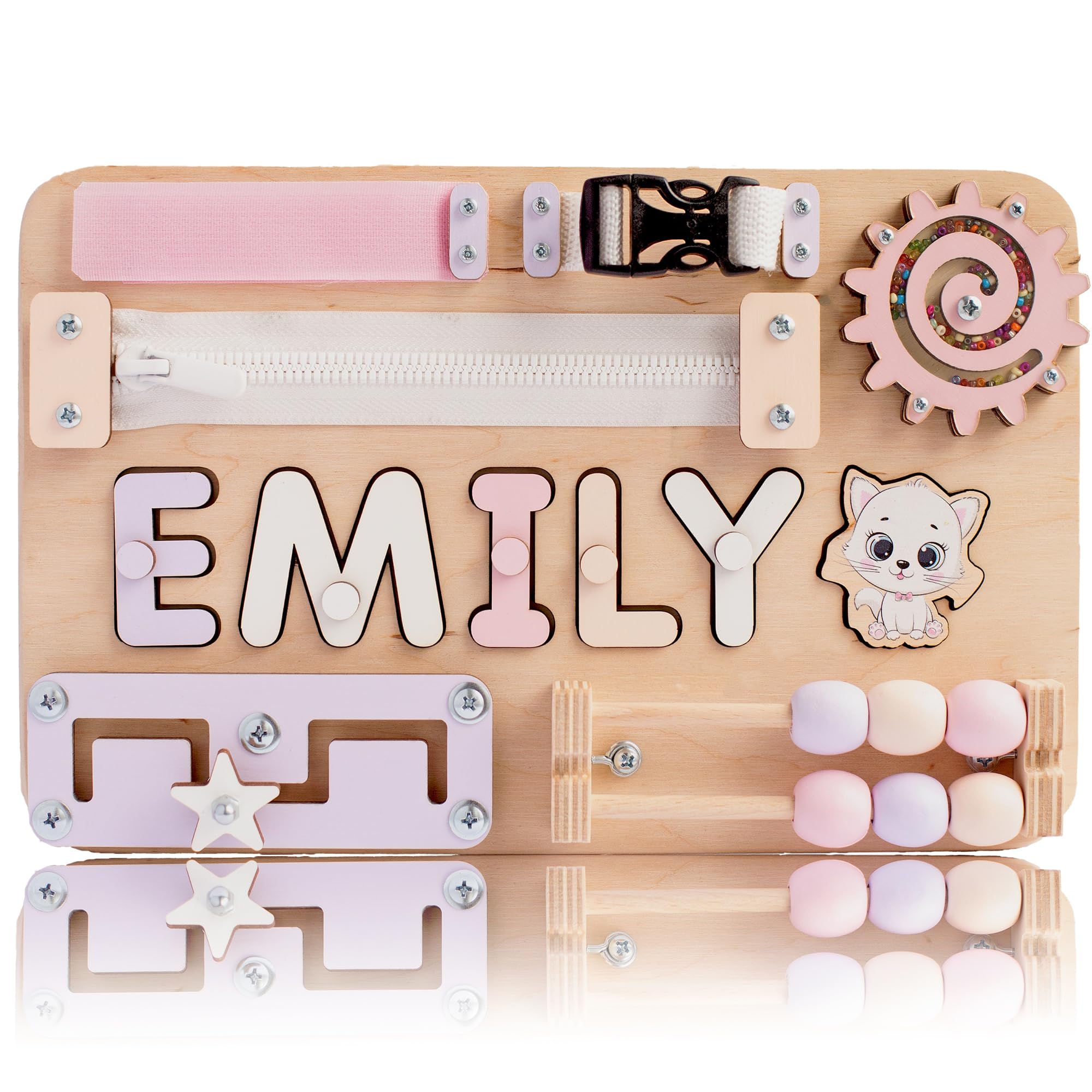 Name Puzzle Busy Board Custom Personalized Baby Gift Wooden Montessori Toys Learning Sensory Board Toddler Toys Fidget Zipper Buckle Plane Car Travel Boy Girl Latches Autistic Education Engaging Child