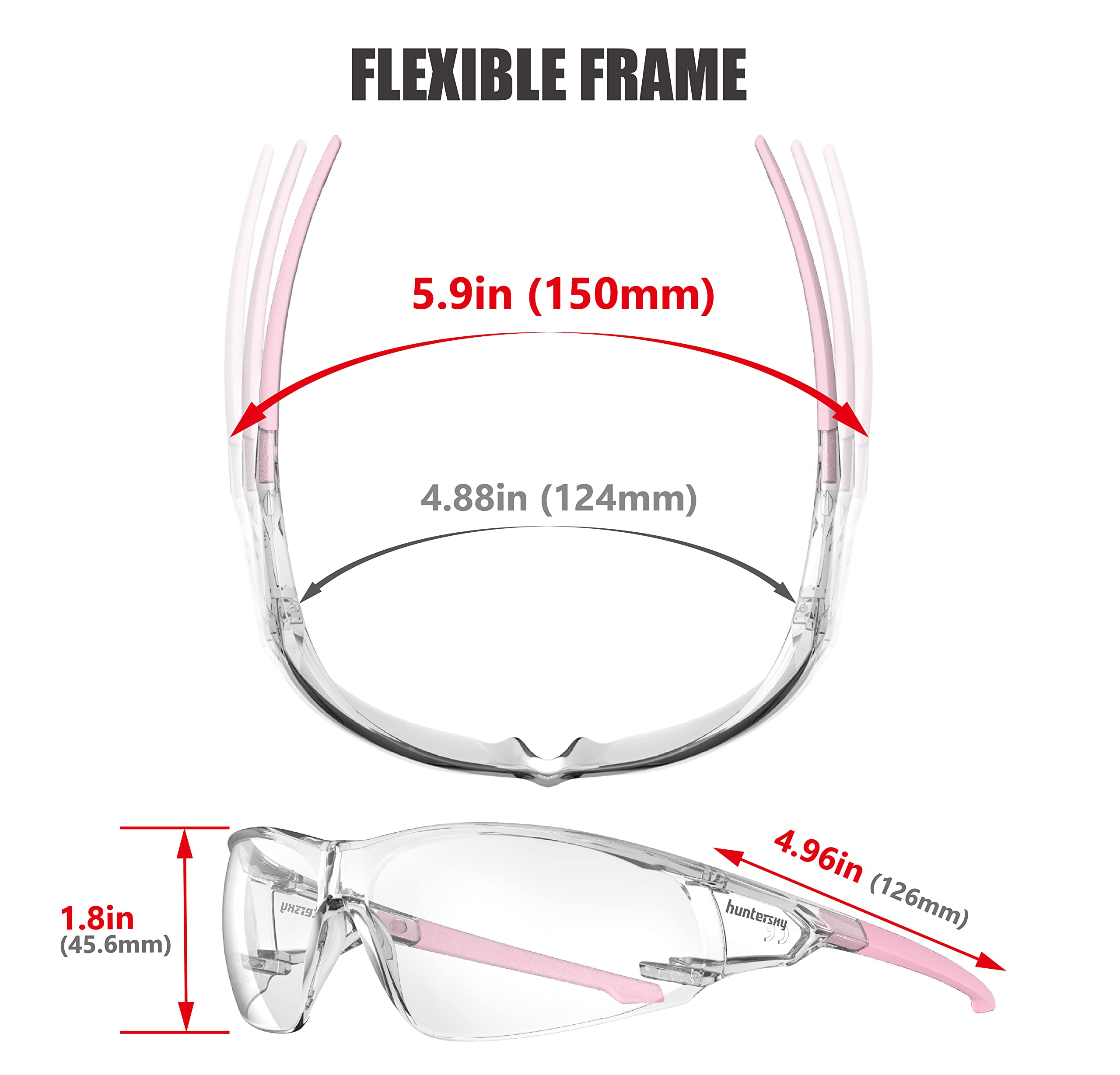 HUNTERSKY HTS S239 Protective Clear pink Small Safety Glasses women youth protecting eyes from wind dust proof night bike riding cycling running