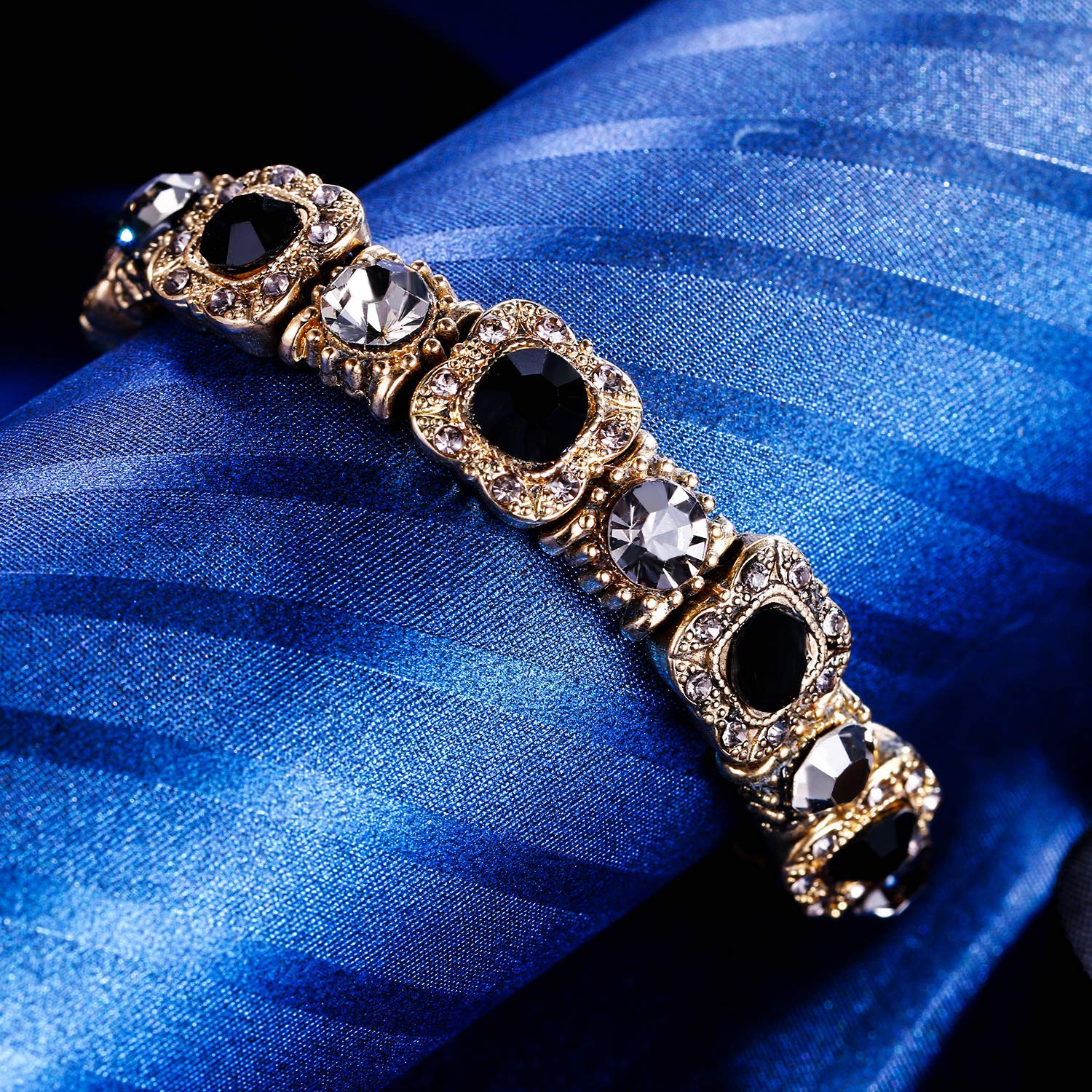 EleQueen Women's Wedding Bridal Vintage Inspired Black Austrian Crystal Tennis Bracelets