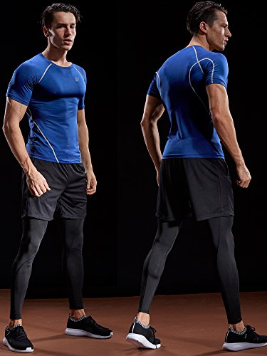 NELEUS Men's 3 Pack Compression Baselayer Athletic Workout T Shirts,5022,Black,Grey,Red,US M,EU L