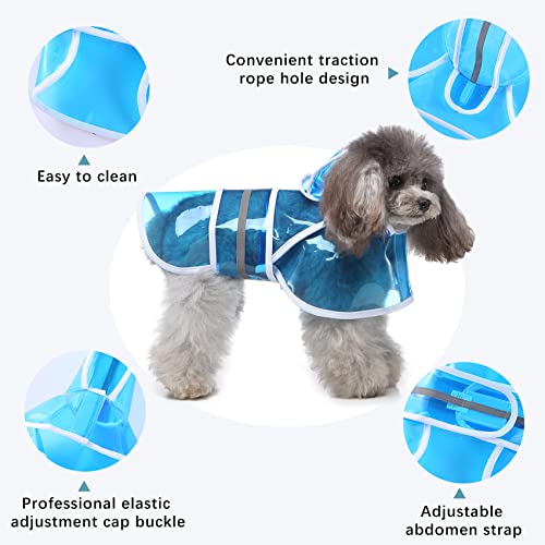 KTHZI Dog Raincoat Adjustable Pet Waterproof and Windproof Clothes Lightweight Rain Jacket Poncho for Hoodies with Strip Reflective(D Blue,Medium,YY31)