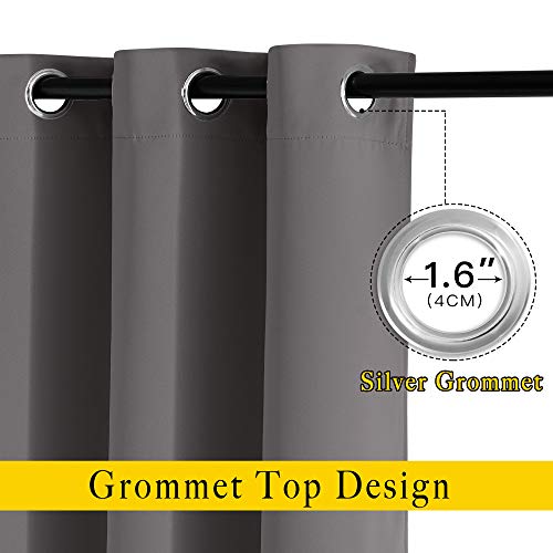 NICETOWN Gray Blackout Curtains for Bedroom 84 inches Long - Thermal Curtains & Drapes Grommet Noise Reducing Room Darkening Solid Window Panels for Living Room (2 Panels, W52 x L84, Grey)