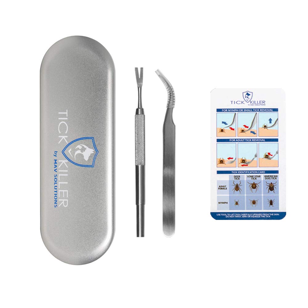 Tick Killer Platinum Tick Removal Tool Set, Stainless Steel Tick Remover Tweezers Kit, Protective Metal Case, Identification Card & Plastic Mini Bags