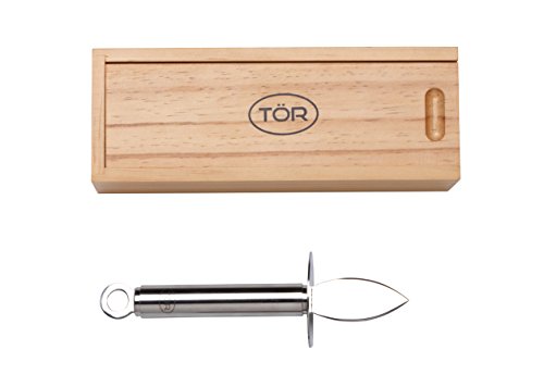 TOR Kitchenware Oyster Shucker Knife in Naturalwood Gift Box The German Patented Stainless Steel Oyster Shucking Knife and Opener Tool