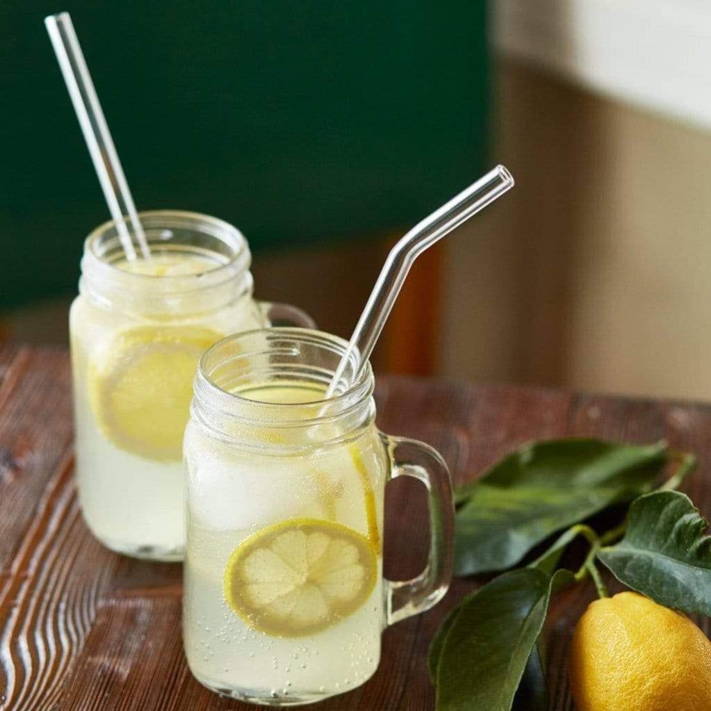 Halm Glass Straws - 6 Reusable 9 Inch Bent Drinking Straws + Plastic-Free Cleaning Brush - Dishwasher Safe - Eco-Friendly - Perfect for Smoothies, Cocktails, Boba - Made in Germany