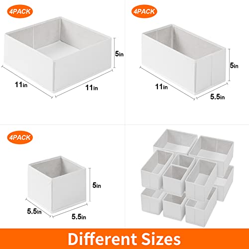 Stero 12 Pack Drawer Organizers for Clothing, Dresser Drawer Organizer Clothes, Fabric Foldable Closet Organizers and Storage Basket Bins for Clothes, Underwear, Bras, Socks (White)