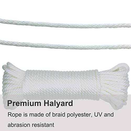 Huouo 1/4" Flagpole Rope - Solid Braid Polyester Flag Halyard Line Designed for Flag Pole (50 Feet)