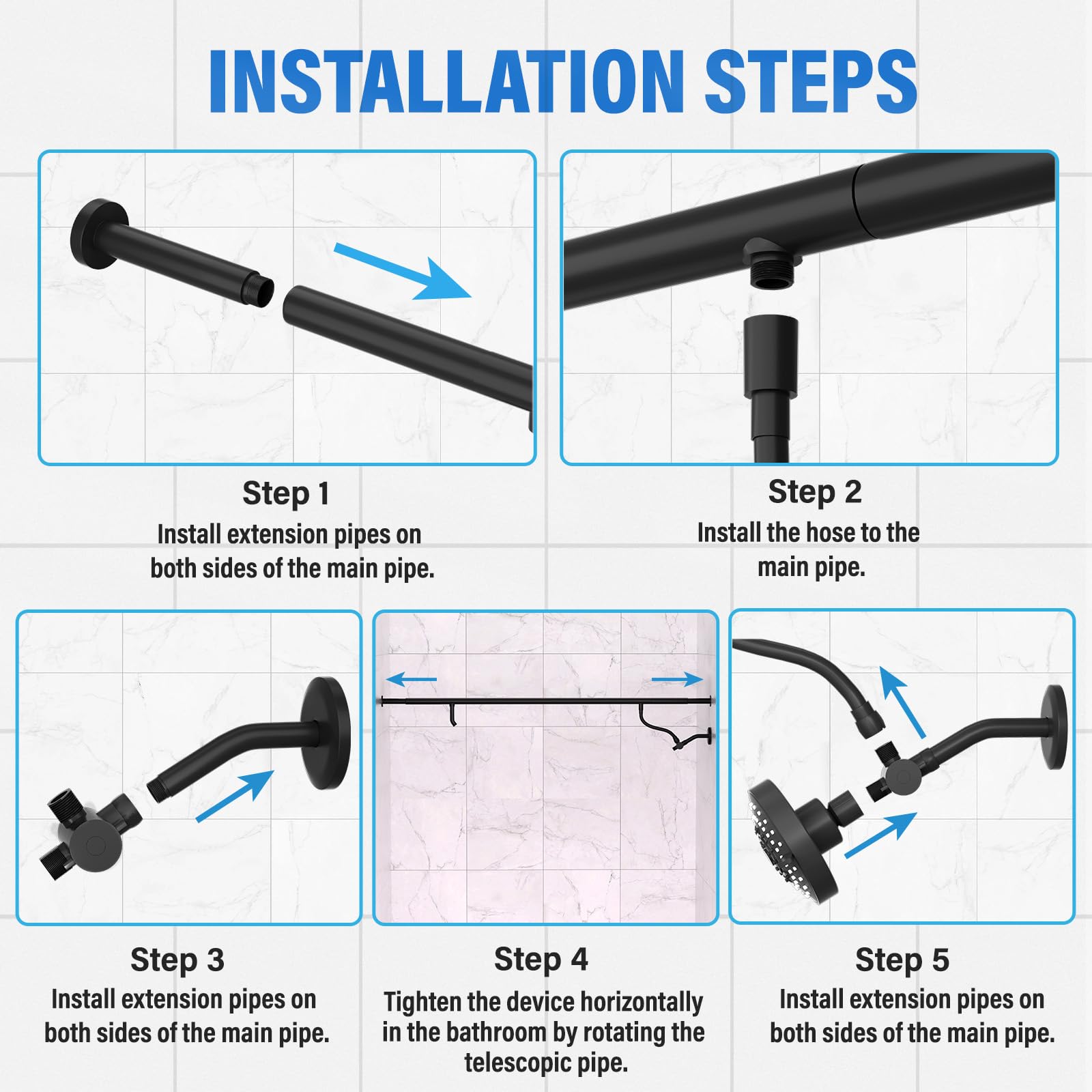 NTPN Dual Shower Head for Couples, Double Shower Head System for Two People, High Pressure and Adjustable Double Shower with Multimodal Shower Head fits 2 Person (Black)