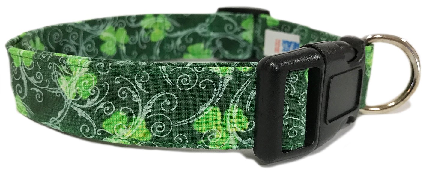 CritterGear Adjustable Dog Collar in Green with Shamrocks and Swirls (U.S.A. Made)