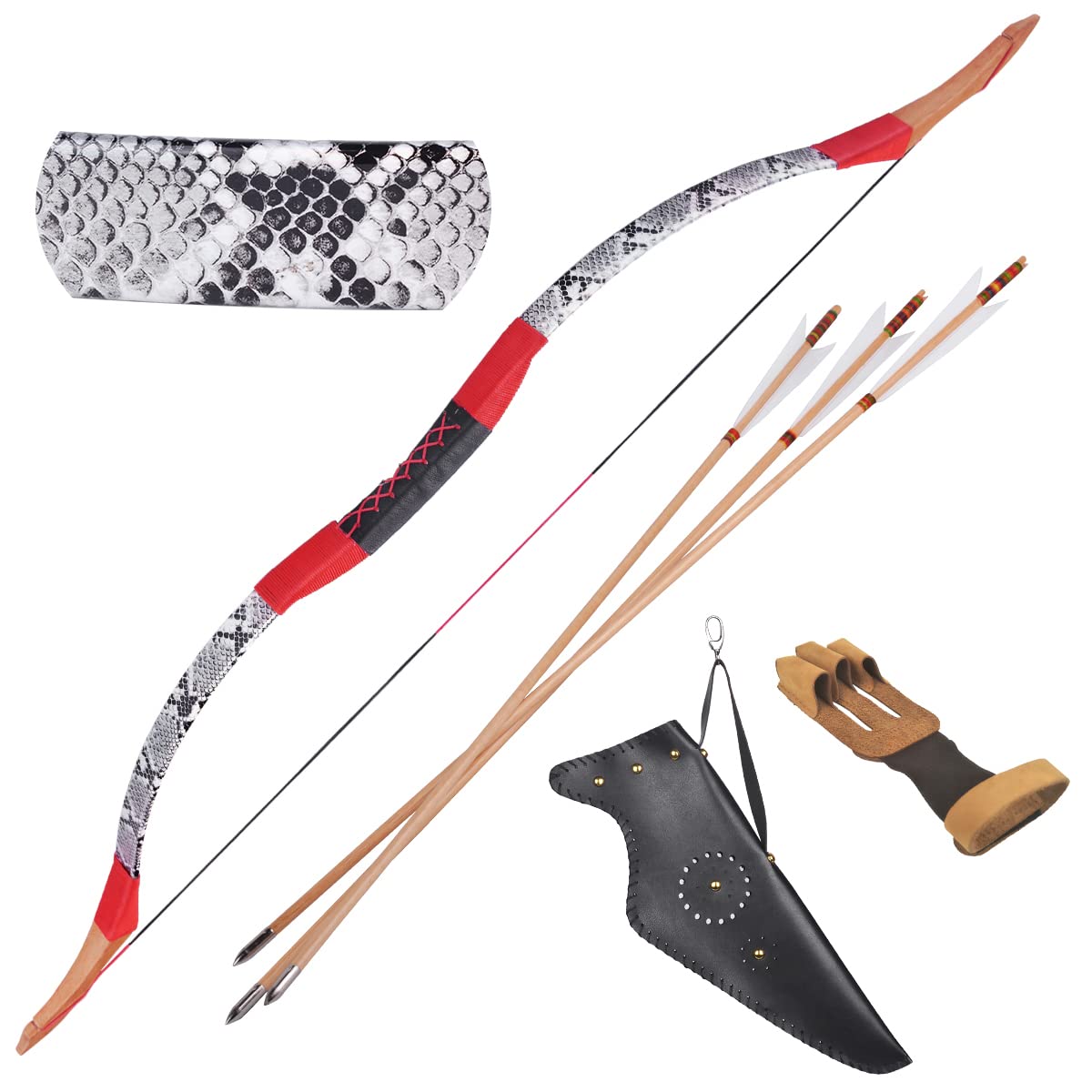 Cupid Traditional Recurve Bow Set 53'' Archery Hunting Handmade Horse Bow Longbow 30-50 lbs (White Fish Scales, 30lbs)
