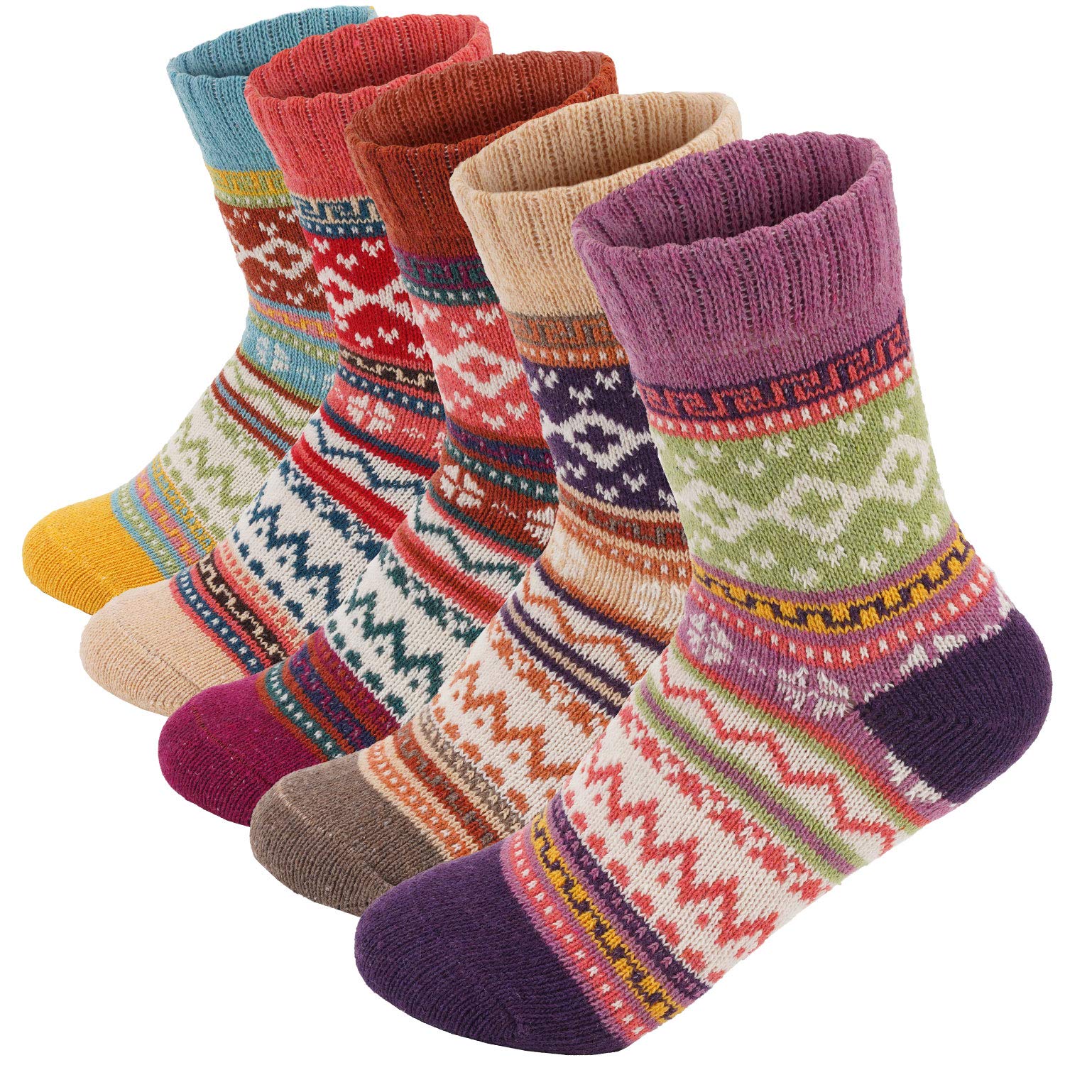 HiTauing 5 Pack Womens Wool Socks Winter Soft Warm Cold Knit Wool Crew Socks Thick Cozy Socks Gifts for Women One Size