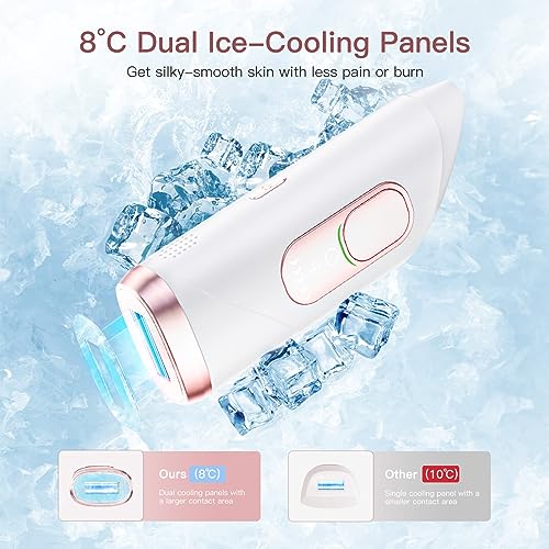 Laser Hair Removal Device with Cooling Function for Women and Men, At-Home Permanent IPL Hair Removal with Latest Dual ICE Technology, Unlimited Flash for facial Legs Arms Whole Body Use
