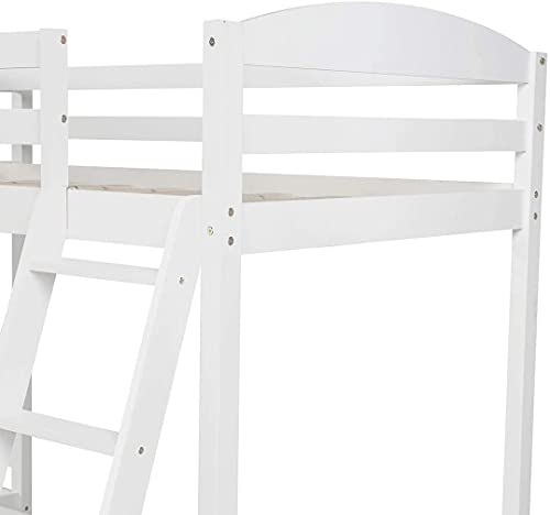 STP-Y Twin Over Twin Bunk Bed with 2 Ladders, Twin L-Shaped Bunk Bed and Loft Bed with Full-Length Guardrail, 3 Solid Wooded Bed Frames for Kids (White)