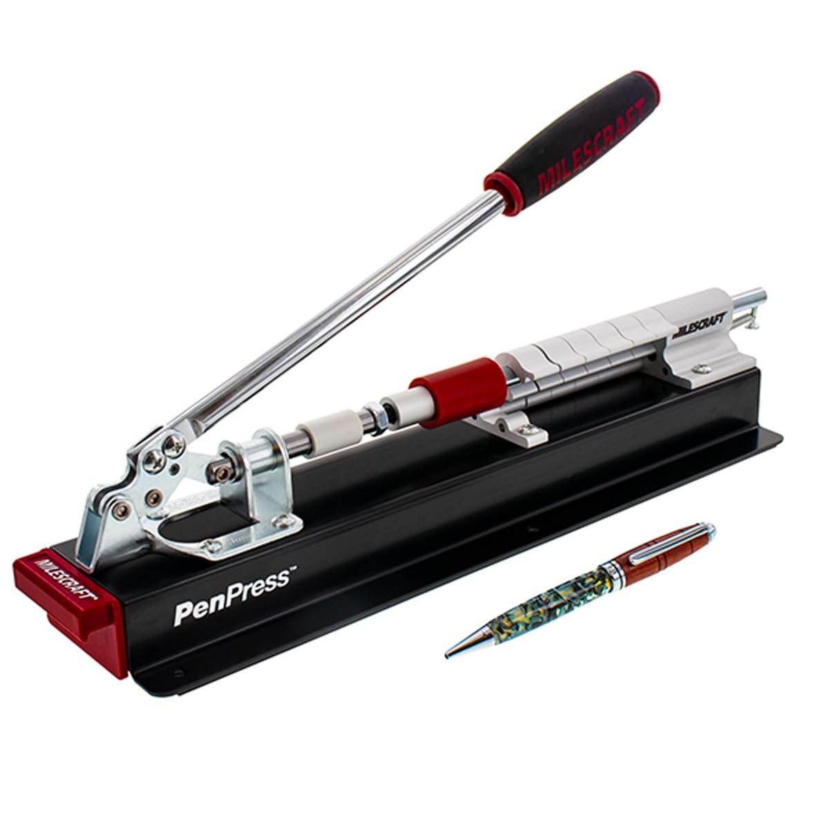 Milescraft 4701 Pen Press β Join Turned Pens & Projects β Advanced, Spring-Loaded Design Holds Workpiece in Place & Adjusts Size Quickly Using Six Quick-Flip Stop Settings. Includes Two Receiving Tips